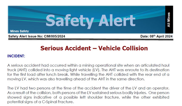 Safety Alert – Vehicle Collision - MRA - Mineral Resources Authority of PNG