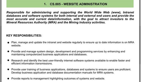 CS.005 – Website Administration - MRA - Mineral Resources Authority of PNG
