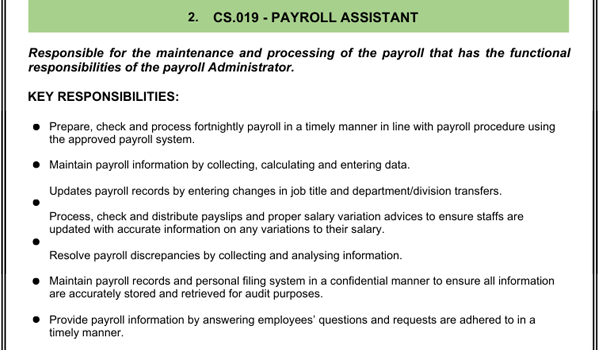 CS.019 – Payroll Assistant - MRA - Mineral Resources Authority of PNG